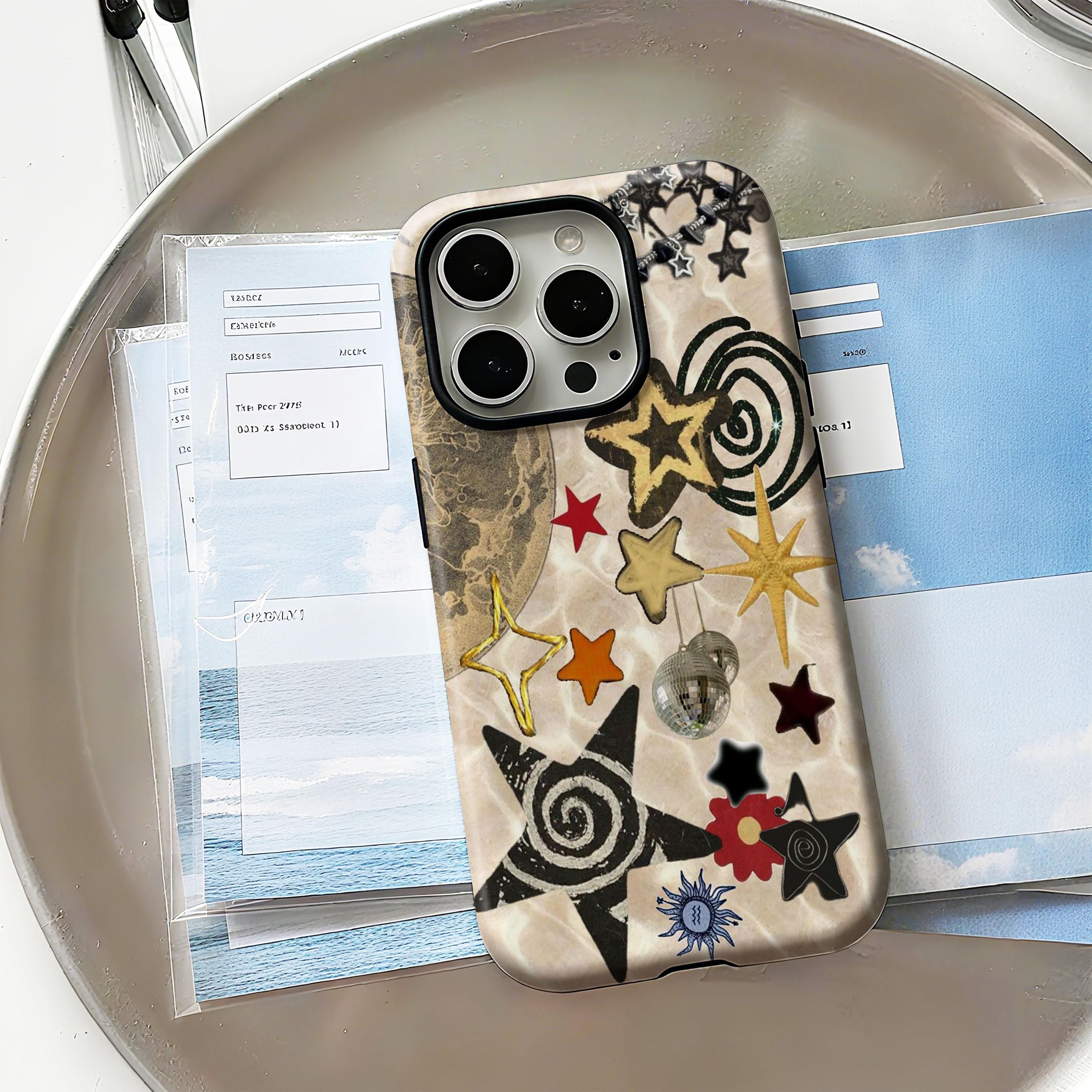 Retro Stars Y2k Collage Phone Case,funky Twinkle Night Whimsy Artistic ...
