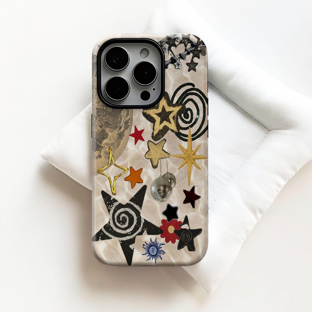 Retro Stars Y2k Collage Phone Case,funky Twinkle Night Whimsy Artistic ...