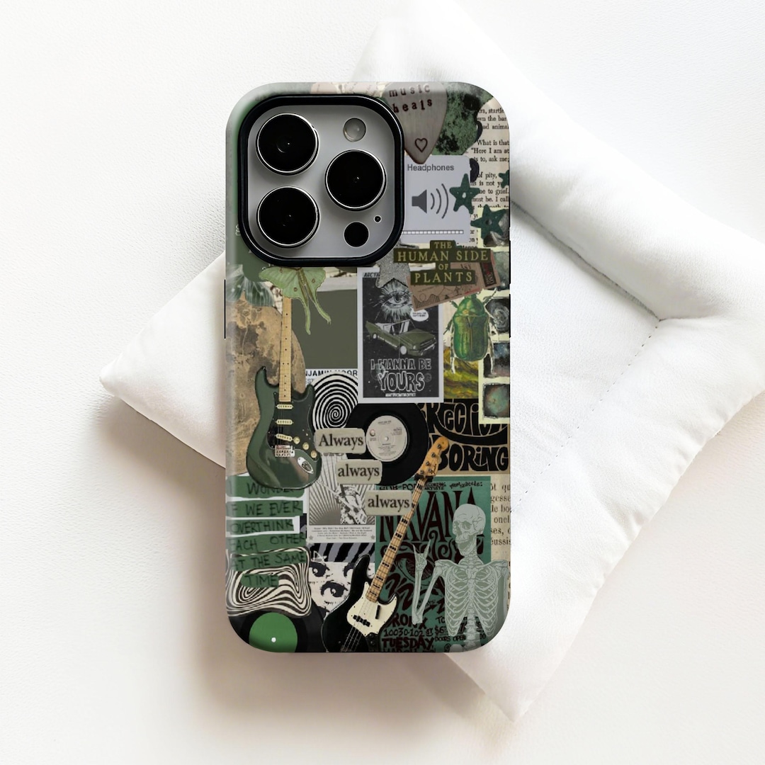 Retro Rock Style Collage Phone Case,guitar,vinyl Records,8-ball ...