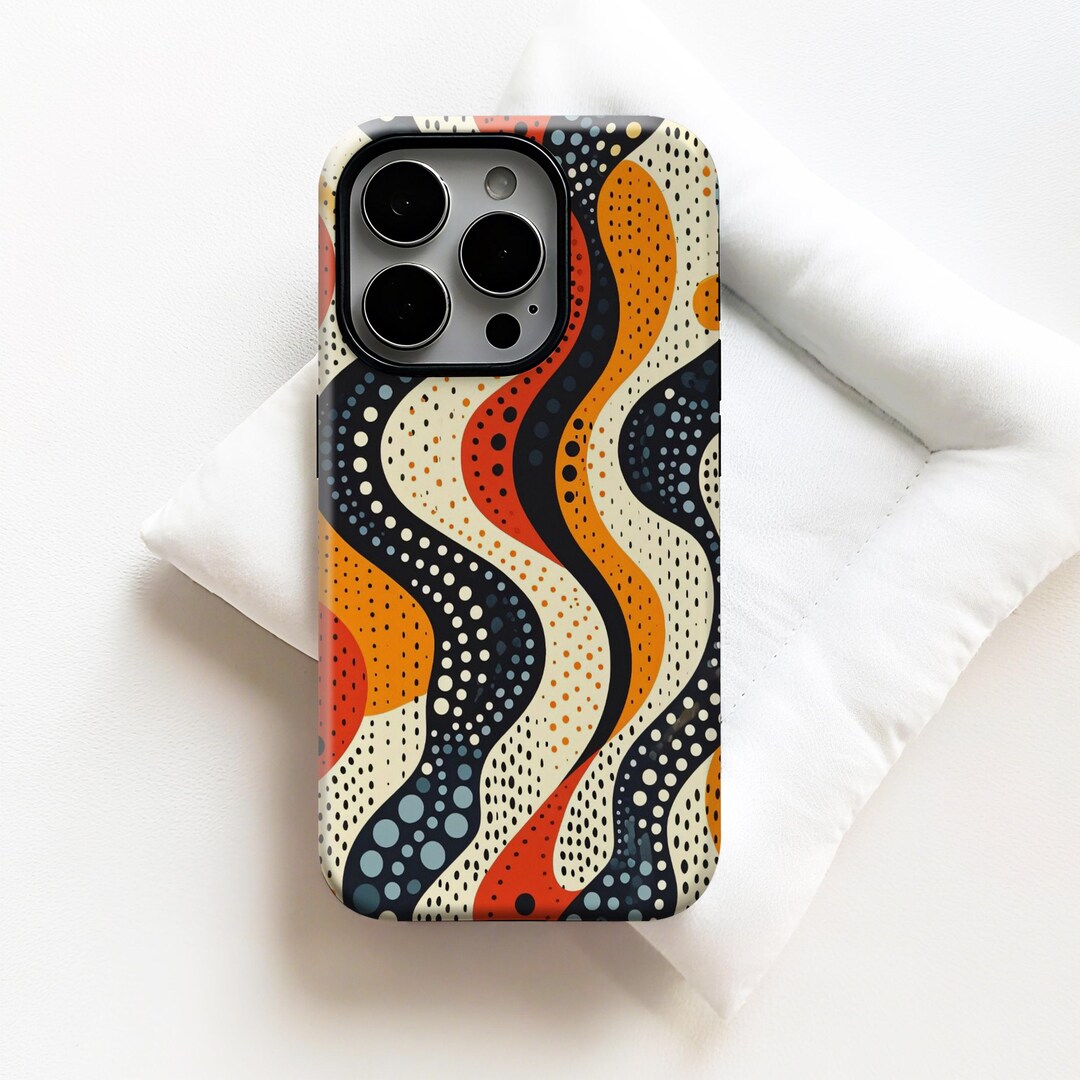 Colorful Abstract Wavy Shapes and Dots Phone Case,boho Chic Wavy,lines ...