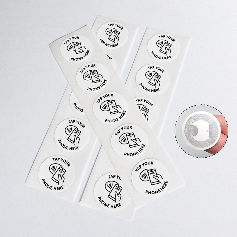 NFC "tap Your Phone Here" Stickers, Black or White, NTAG213, Round 25 ...