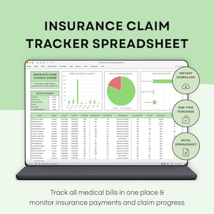 Insurance Claim Tracker Spreadsheet | Medical Bills Organizer ...