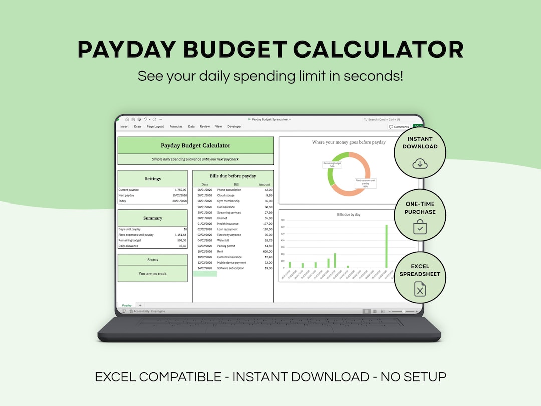 Payday Budget Calculator Spreadsheet | Calculate Your Daily Spending ...