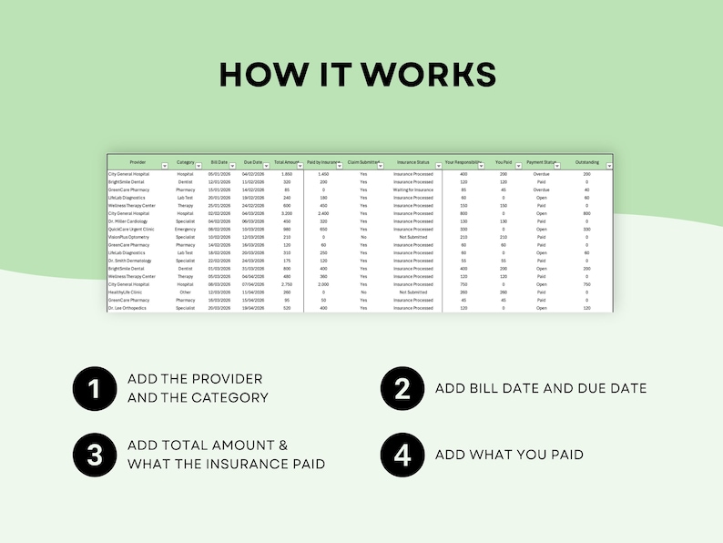 Insurance Claim Tracker Spreadsheet | Medical Bills Organizer ...