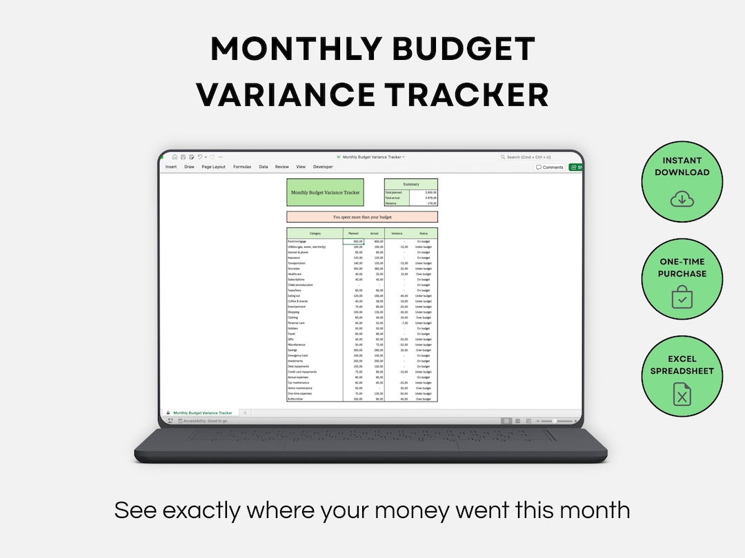 Monthly Budget Variance Tracker Spreadsheet – Planned Vs Actual ...