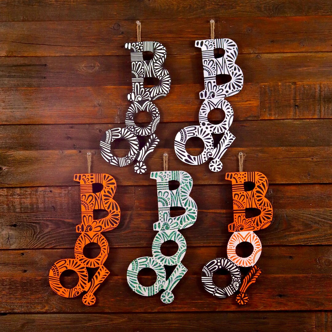 Hand-painted “boo!” Wooden Halloween Sign – 5 Unique Designs (black ...