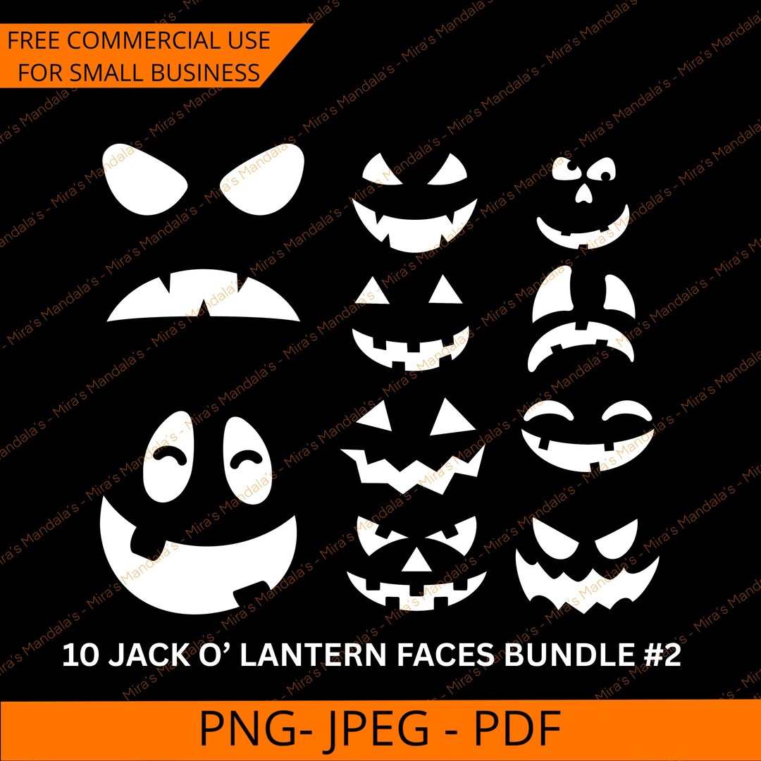 10 Jack O’ Lantern Faces PNG | Pumpkin Clipart Bundle #2 | Halloween ...