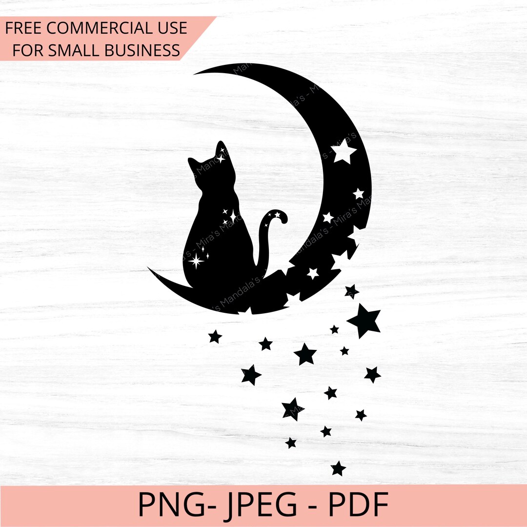 Witchy Cat on Moon PNG: Celestial Clipart (digital Download) - Etsy