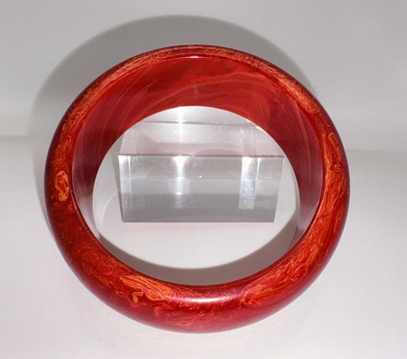 Extra Wide Marble Red Bakelite Bracelet - Gem