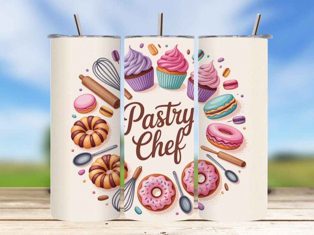 Pastry Chef Design : 20oz Skinny Tumbler Sublimation Wrap PNG Digital ...
