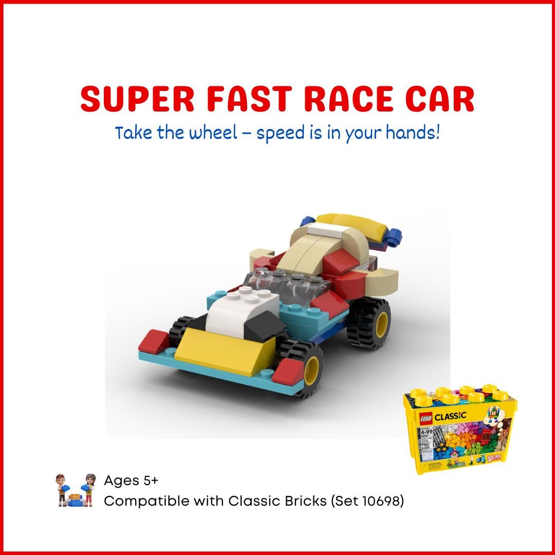 Super Fast Race Car Building Instructions: Brick Model PDF Guide - Etsy