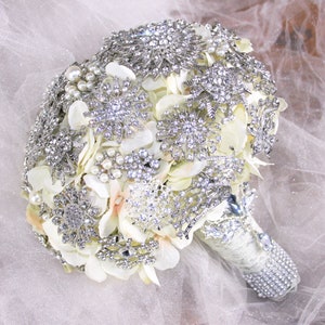 Brooch Bouquet Silver Crystal Lace Wedding Bouquet Broach | Etsy