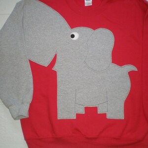 Elephant Sweatshirt, Trunk Sleeve. Red Elephant Shirt, Adult Sizes ...