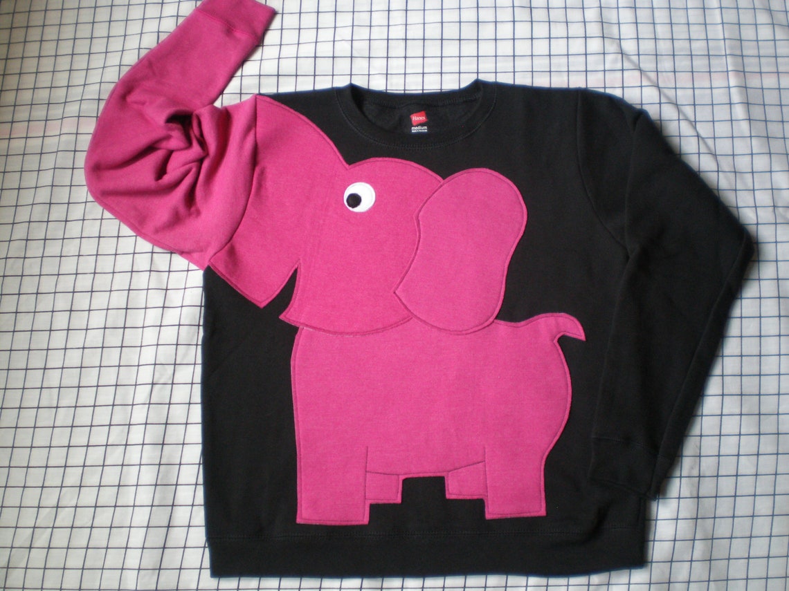Bright Pink Elephant on Black Sweatshirt. Elephant Trunk - Etsy