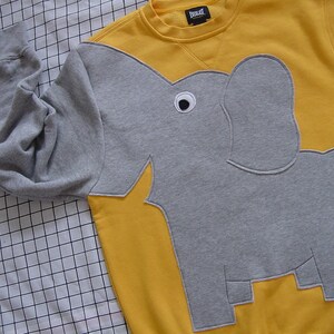 Elephant Sweatshirt, Yellow Elephant Trunk Sleeve Sweatshirt, Elephant ...