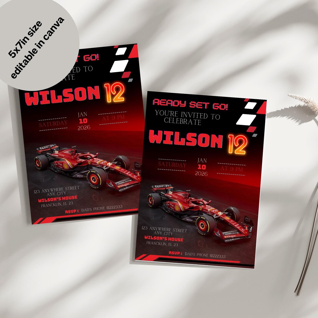 F1 Racing Car Birthday Invitation Template, Editable in Canva (digital ...
