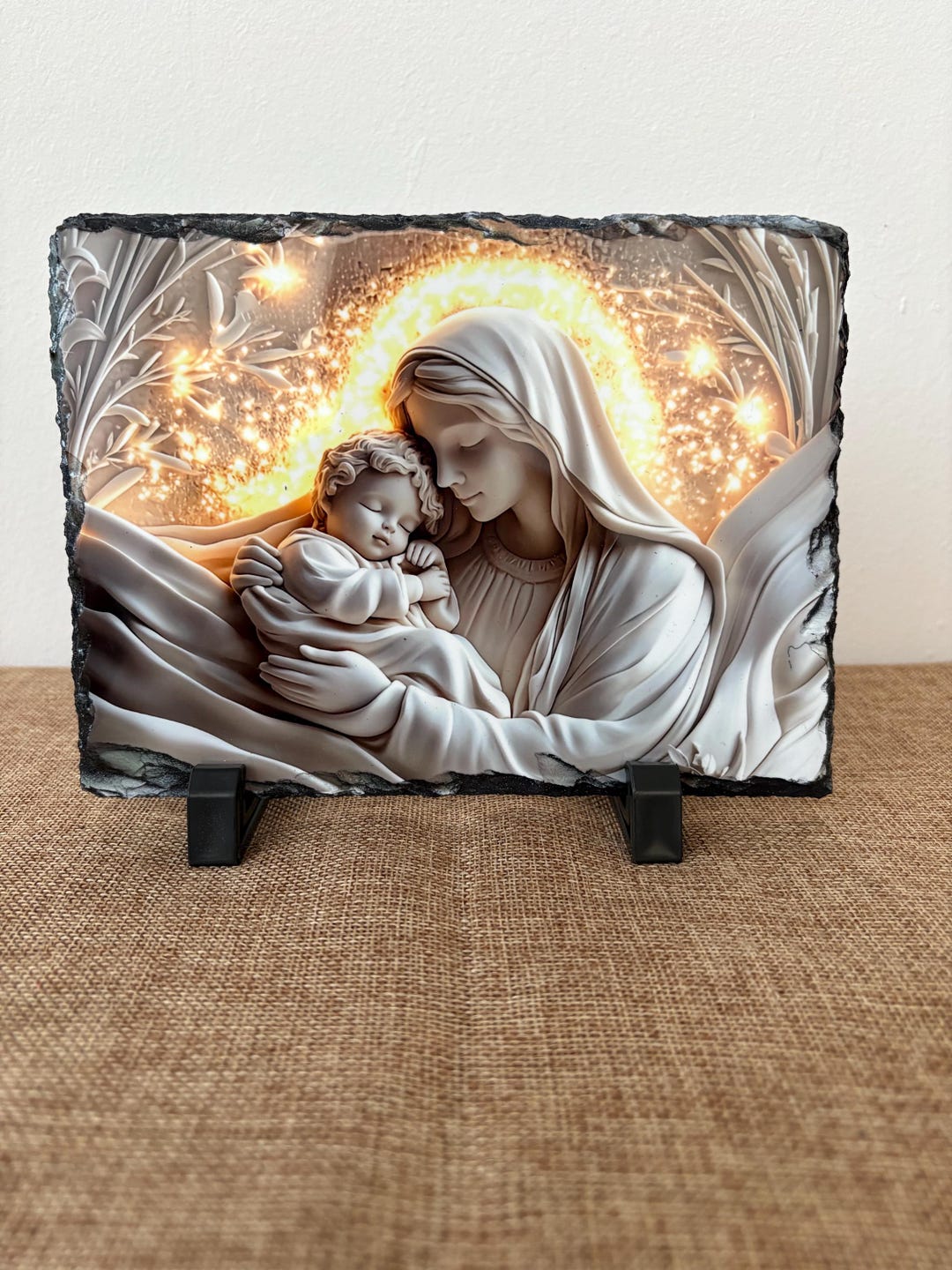 3D Religious Slate Plaque - Virgin Mary and Baby Jesus Scene - Medium ...