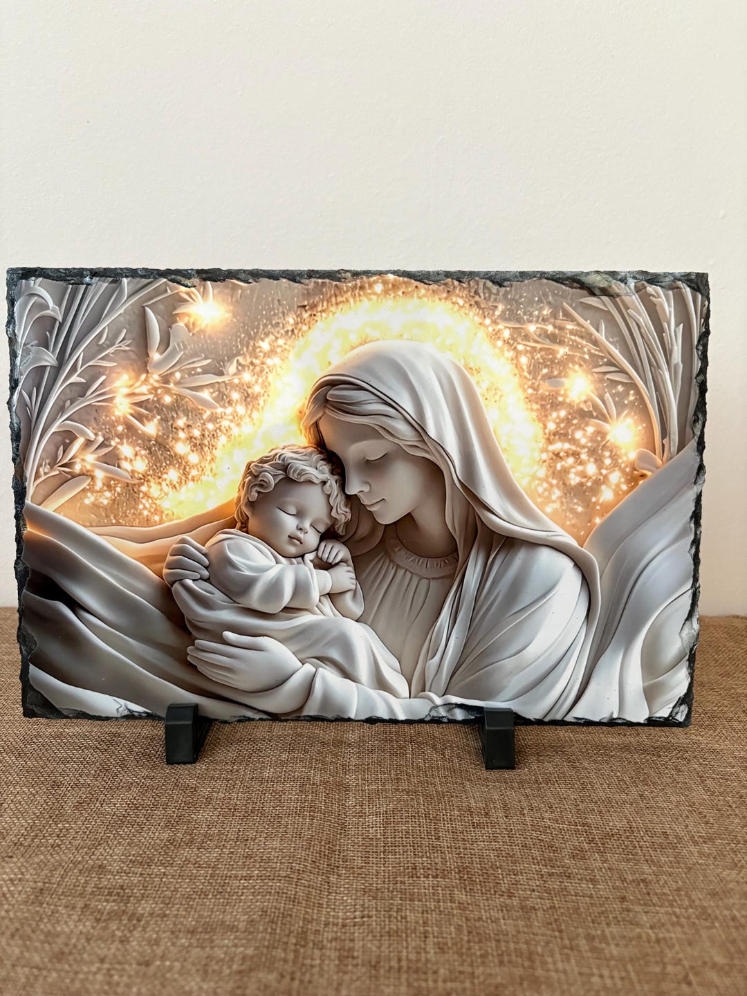 3D Religious Slate Plaque - Virgin Mary and Baby Jesus Scene - Large ...