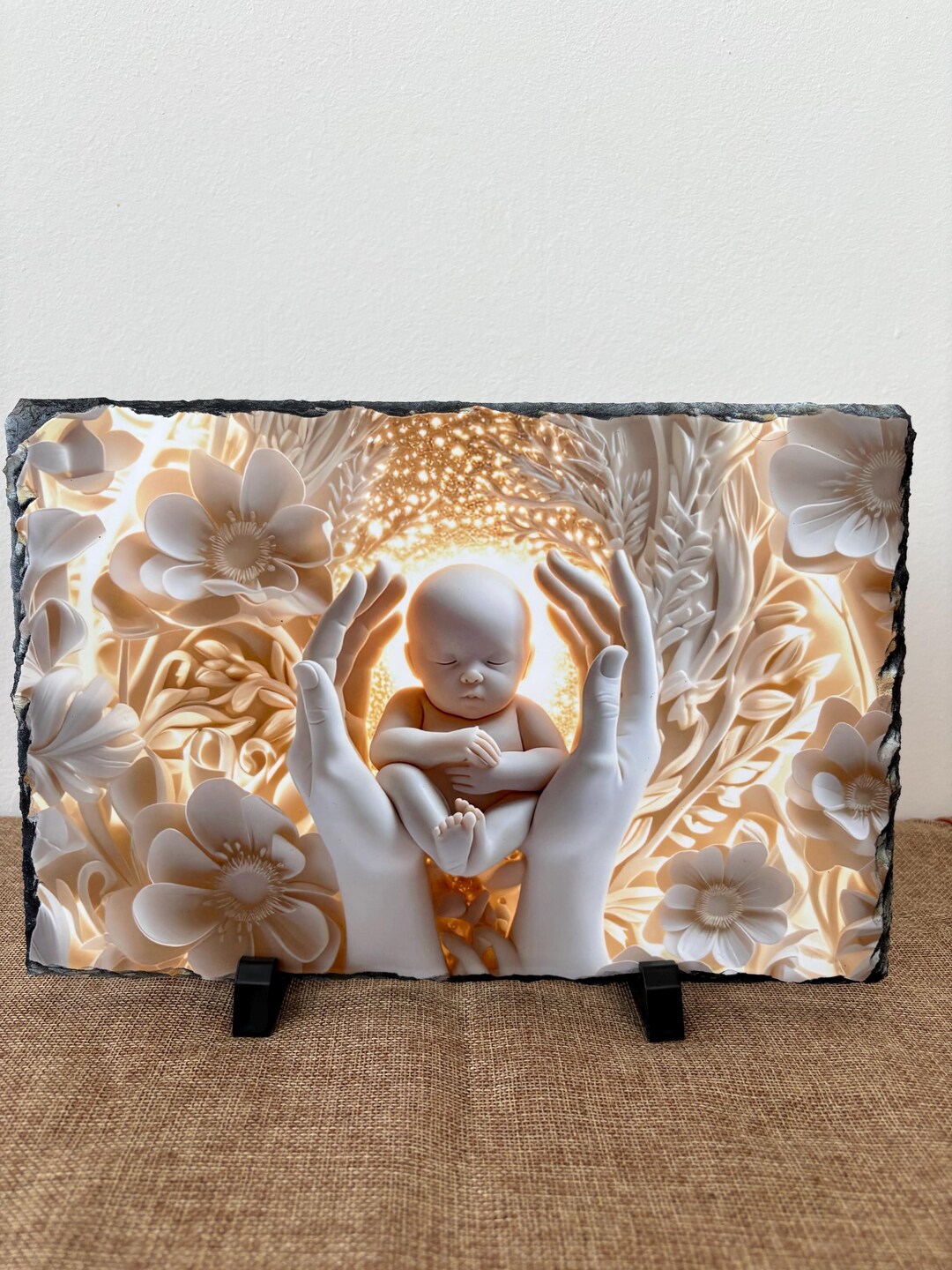 3D Floral Baby Handprint Slate – Personalized Baptism Gift, New Mum ...