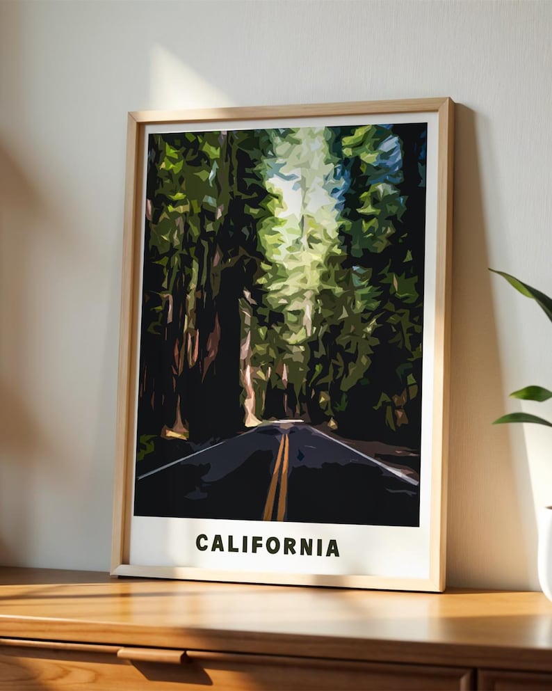 California Wall Art Travel Poster - Forest Landscape Print (digital ...