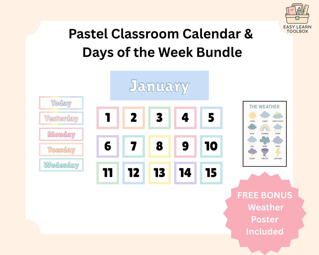 Pastel Classroom Calendar Set | Printable Circle Time Decor + FREE ...