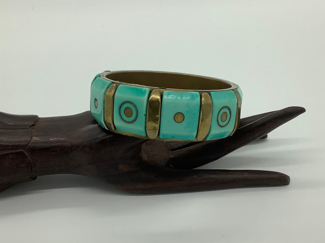 Italian Resin & Brass Bangle Bracelet Turquoise Resin With Brass Inlay ...