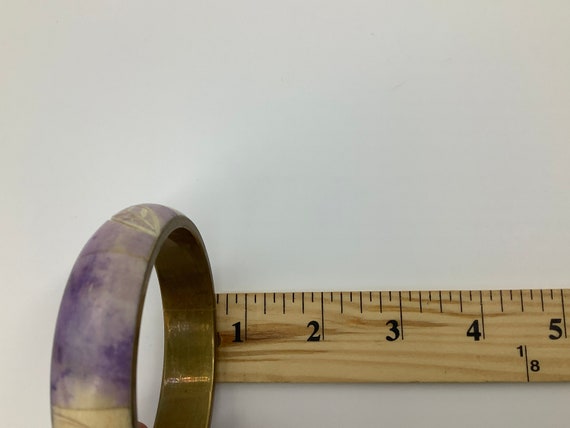 Carved Bone Brass Bangle Bracelet - Lavender and Crea… - Gem