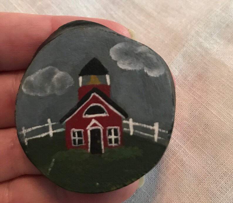 Red Schoolhouse Pin Cypress Knee Slice Hand Painted Brooch - Etsy