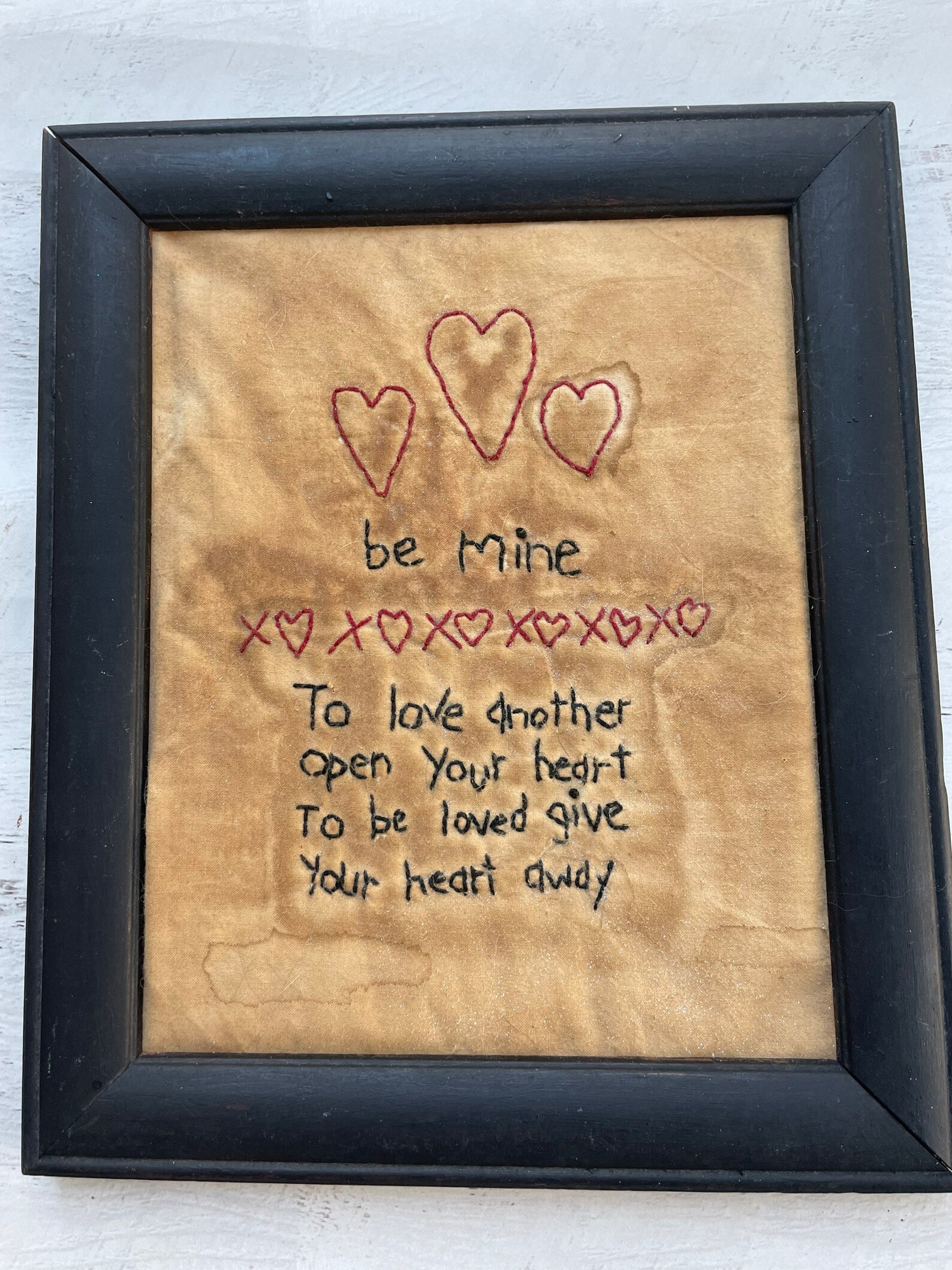 Primitive Valentines Day Stitchery, Hand Stitched Be Mine Farmhouse ...