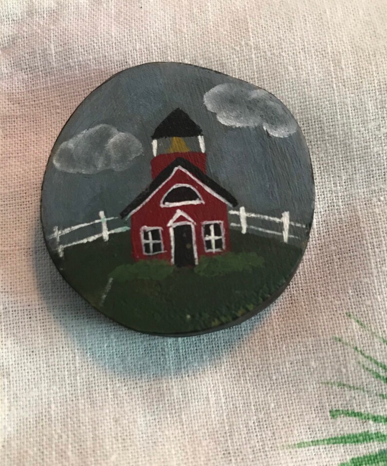 Red Schoolhouse Pin Cypress Knee Slice Hand Painted Brooch - Etsy