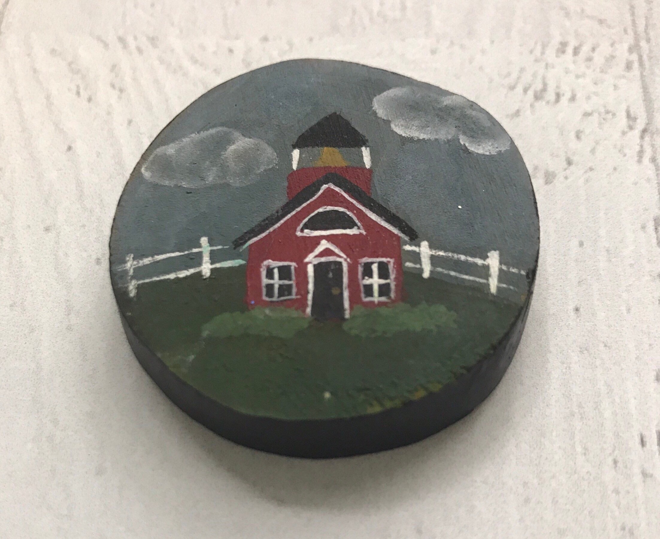 Red Schoolhouse Pin, Cypress Knee Slice Hand Painted Brooch, Teacher ...