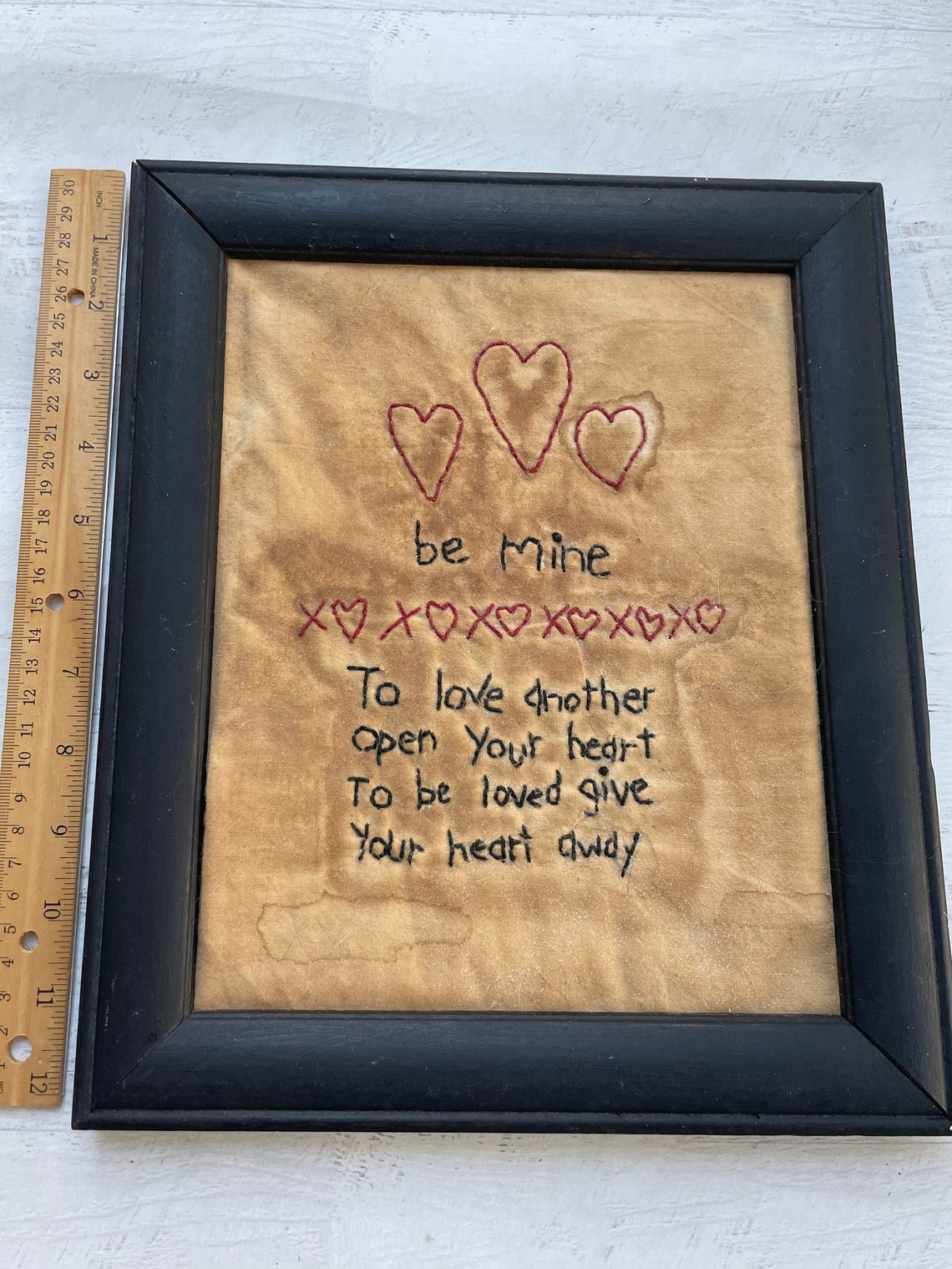 Primitive Valentines Day Stitchery, Hand Stitched Be Mine Farmhouse ...