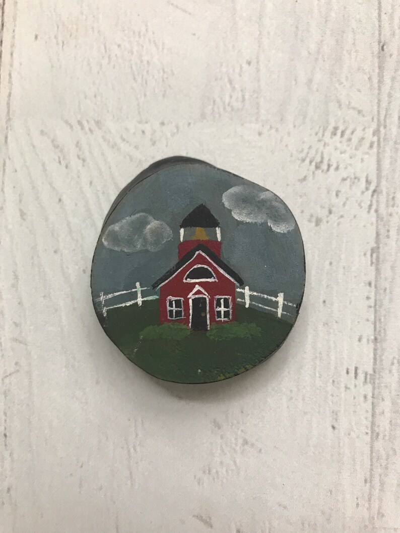 Red Schoolhouse Pin, Cypress Knee Slice Hand Painted Brooch, Teacher ...
