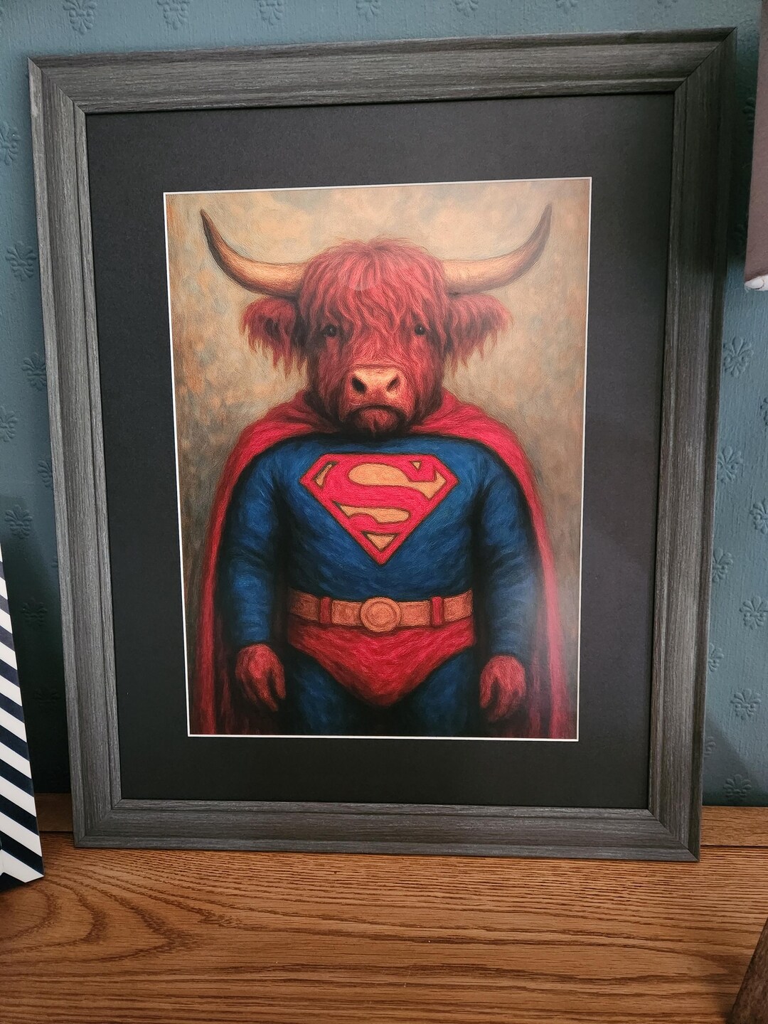 Highland Cow A3 Superman Print | Funny Superhero Wall Décor | Quirky ...