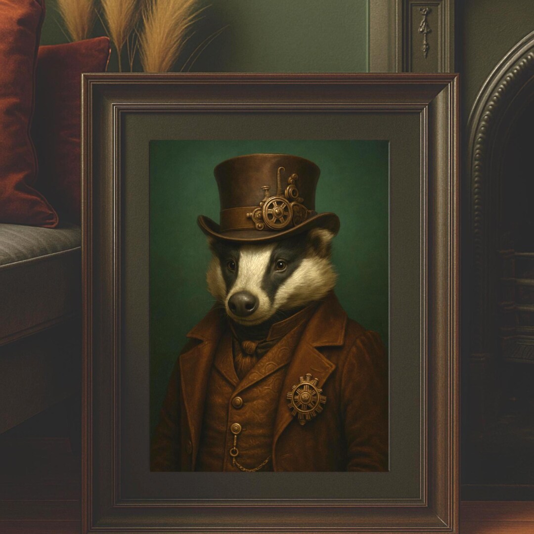 Steampunk Badger Victorian A3 Wall Art | Steampunk Wildlife Portrait ...