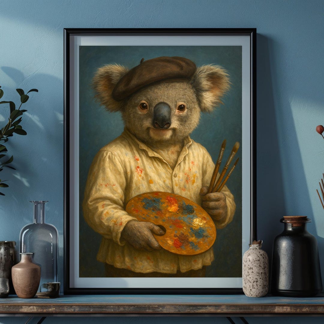 Koala Artist A3 Wall Print | Australian Koala Bear Animal Portrait ...