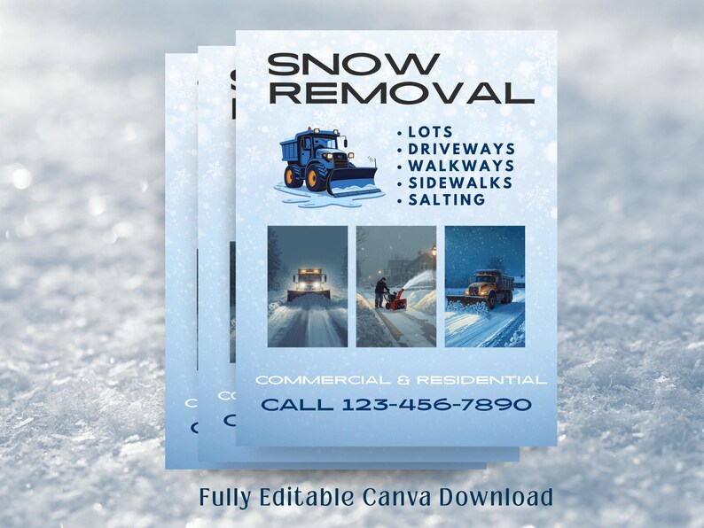 Snow Removal Flyer Template, Editable Canva Design for Winter Plowing ...