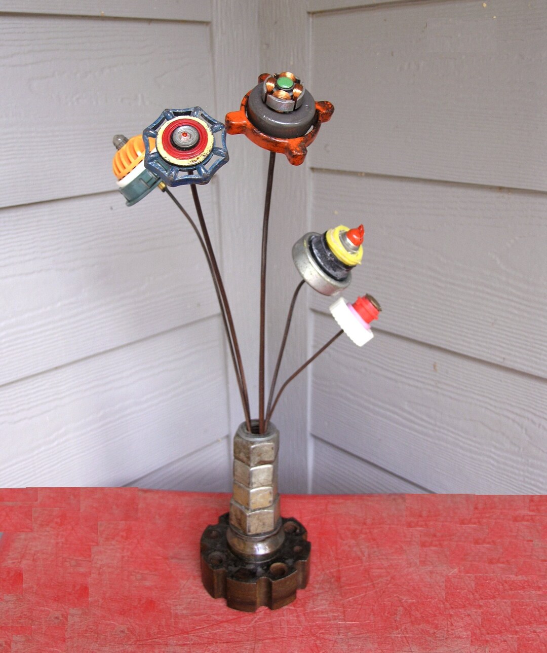 15 Tall Metal Flower, Blue Flower, Upcycled Spigot, Vase Filler ...