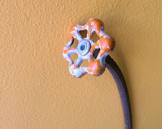 Orange and Powder Blue Metal Flower, Industrial Decor for Your Home or ...