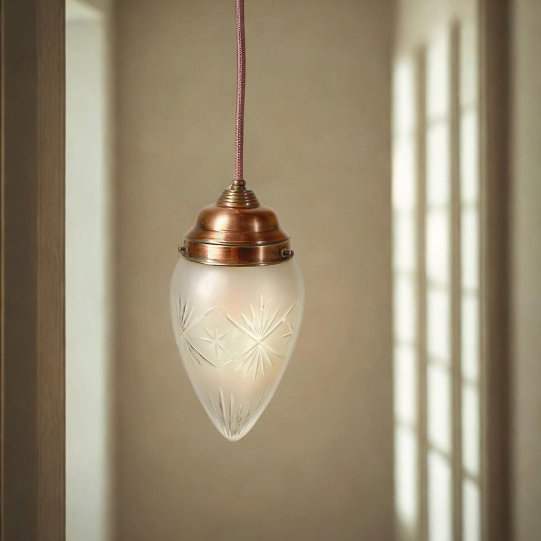 Vintage Frosted Glass Pendant Light From the 1930s-50s - Mid-century ...