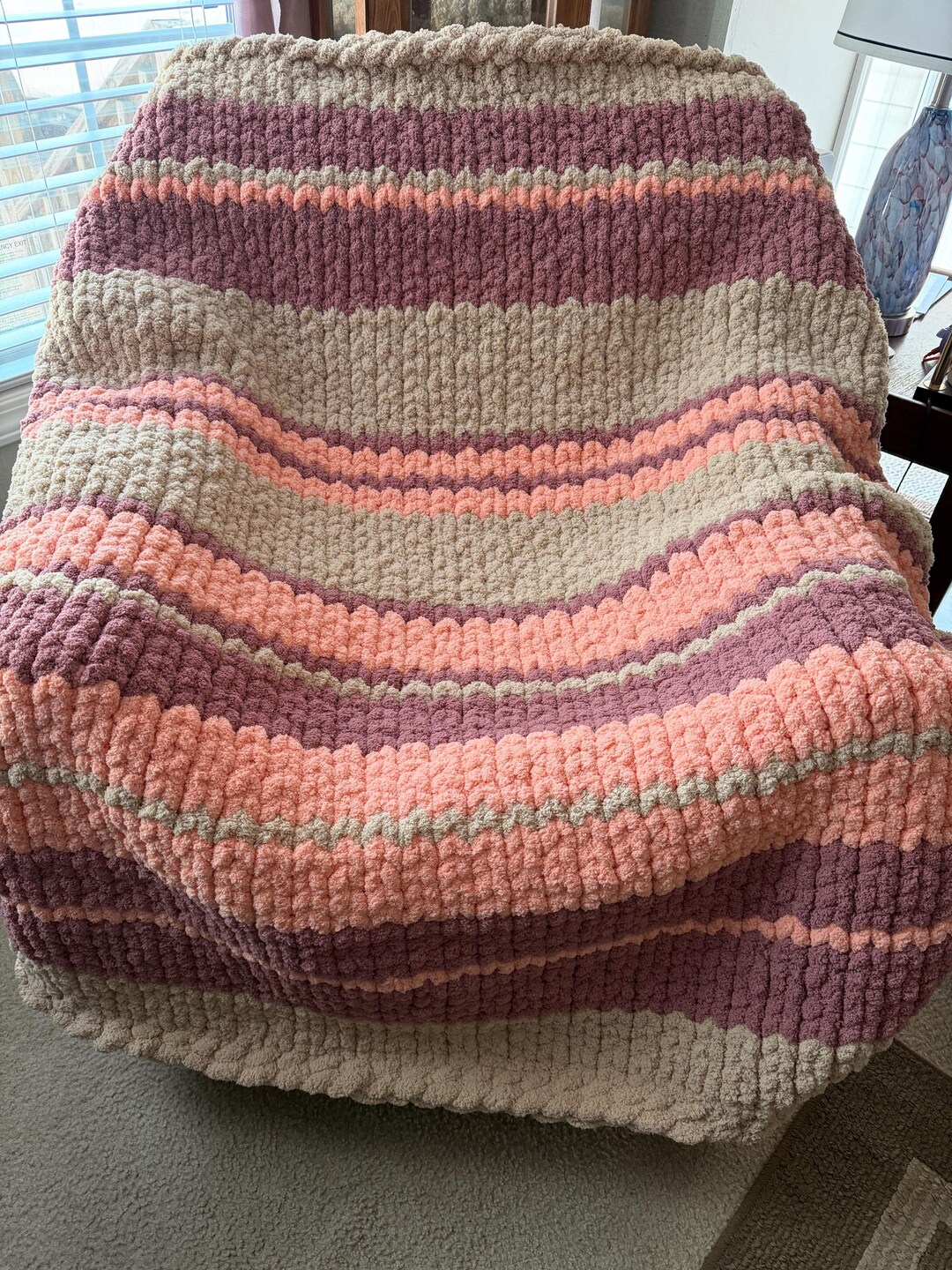 Salmon Stripes Hand-knitted Throw Blanket - Etsy