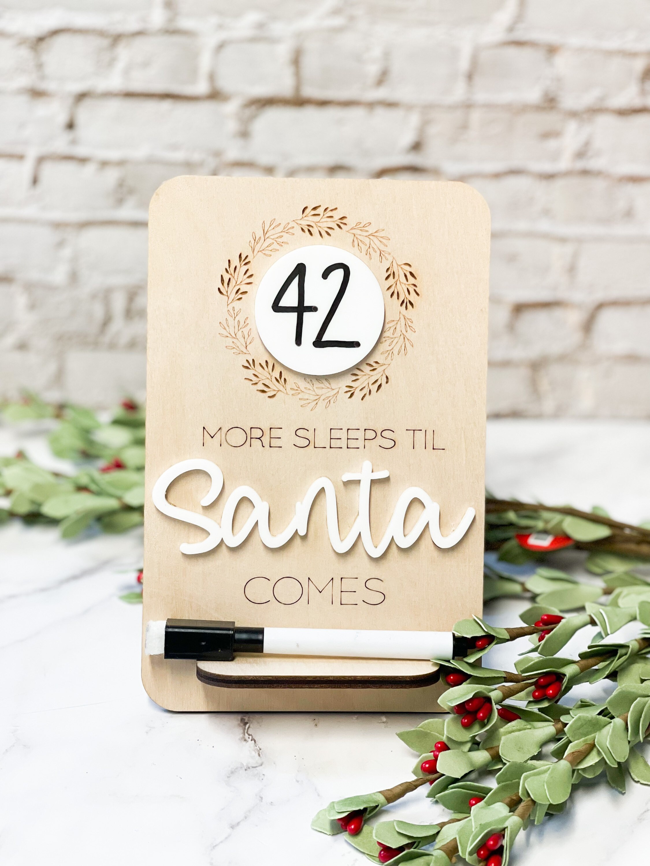 Christmas Countdown Sign - Sleeps Until Santa - Wood and Acrylic ...