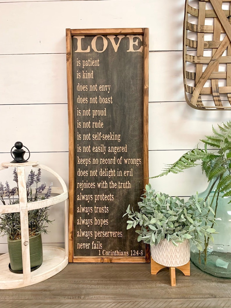 El amor es paciente 1 Corintios 13 / 12x36 / signo de madera - Etsy España