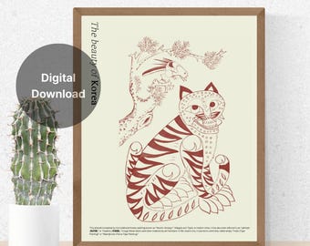 Cute Tiger and Magpie Korean Minhwa Art | Kawaii Folk Painting ...