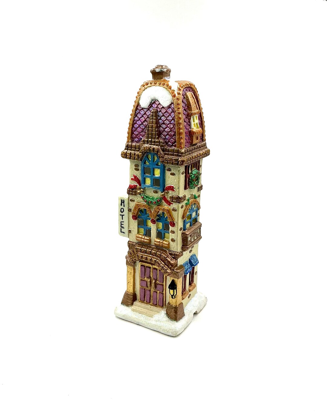 Christmas Village 3-story Hotel Building, Vintage Hand Painted Ceramic ...