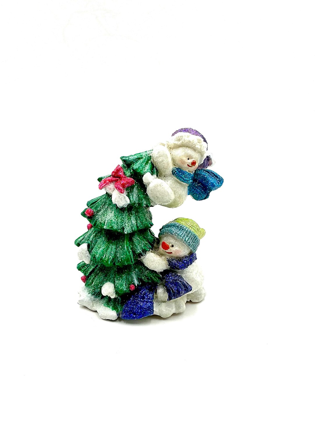 Vintage Christmas Figurine Two Snowmen Climbing on Christmas Tree Late ...