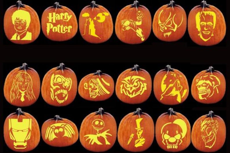 50 Halloween Pumpkin Carving Stencils, Spooky Faces (digital File) - Etsy