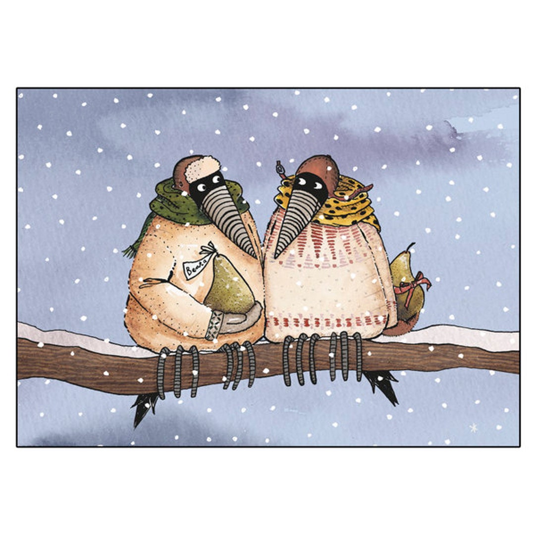 Christmas Card / Postcard With Magpies / Winter Postcard - Etsy