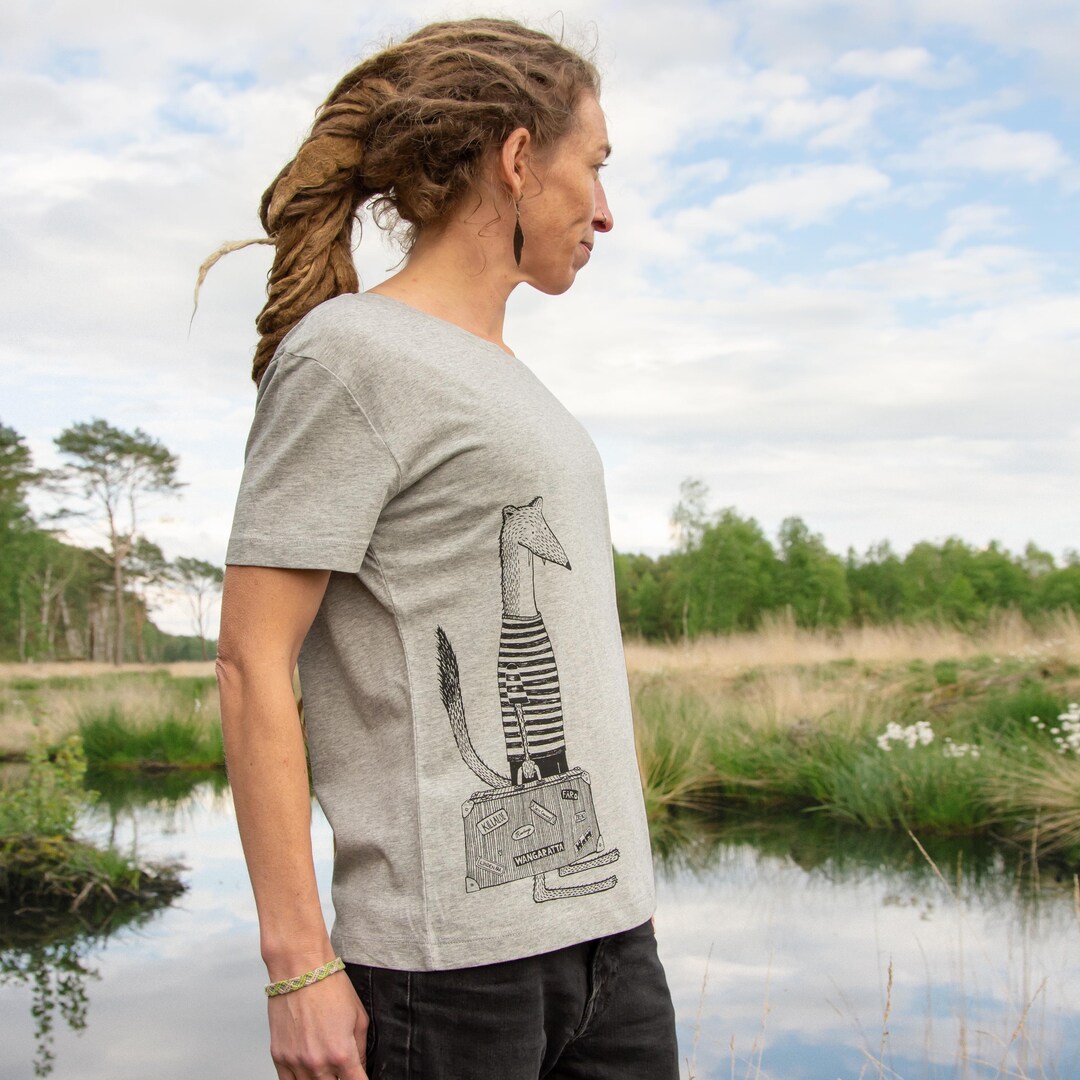 Hand-printed Weasel Women's T-shirt in Heather Grey / Screen-printed T ...
