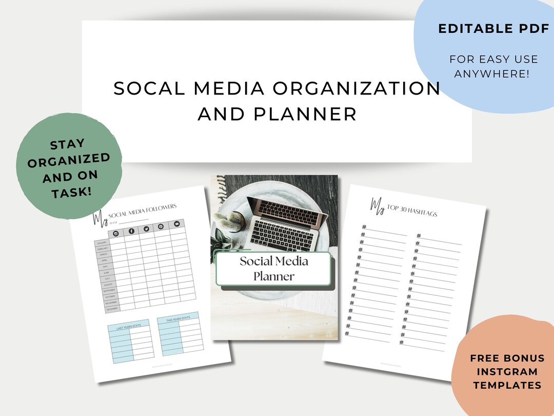 Social Media Planner & Tracker Content Calendar, Engagement Analytics ...